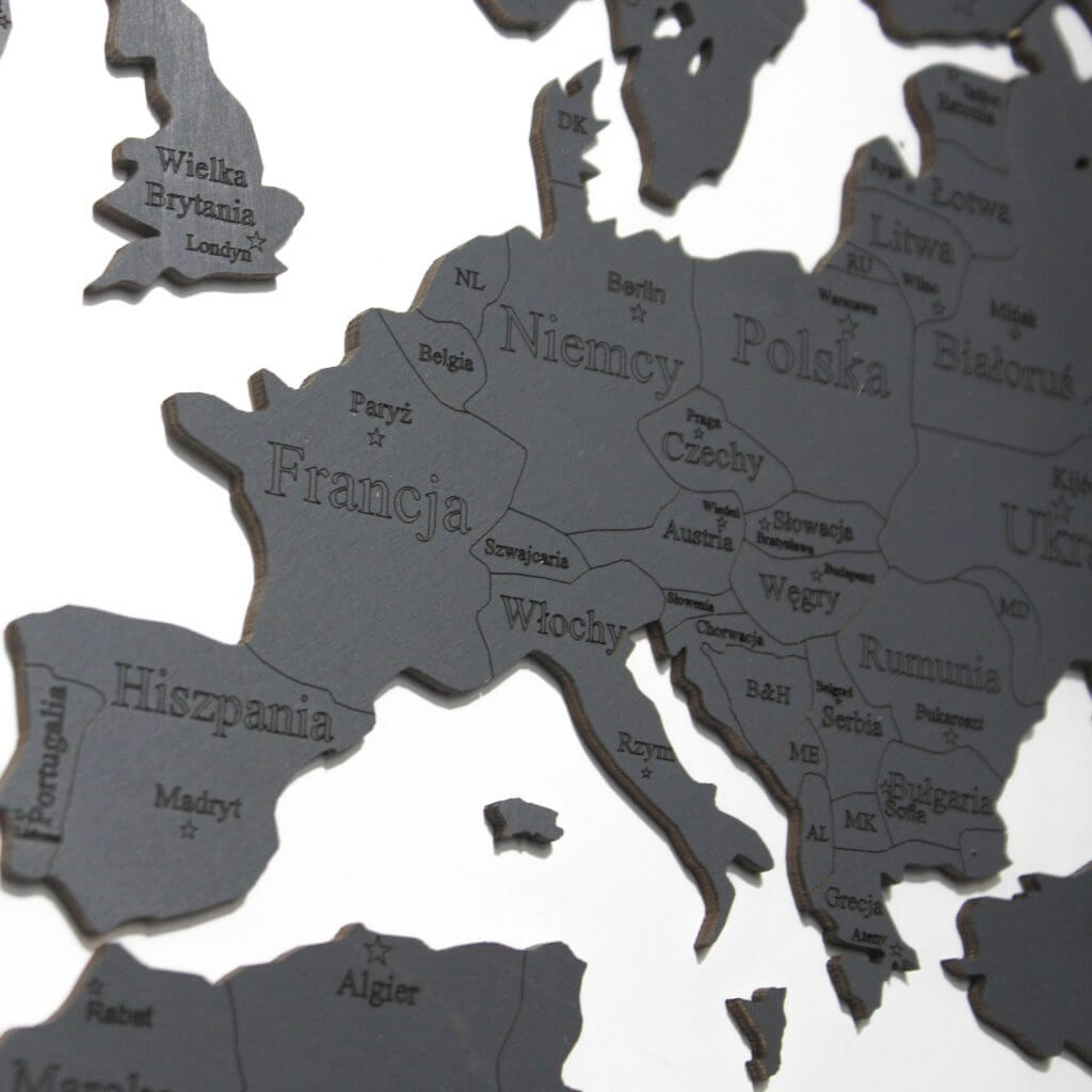 Wooden 2D World Map in "Graphite Anthracite" - BYGELSALG